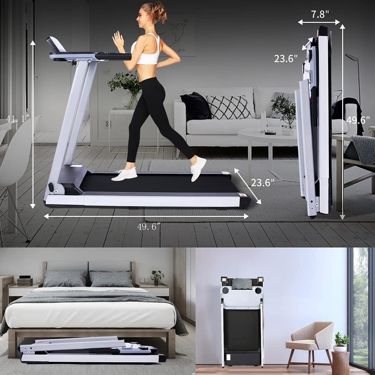 4-in-1 Treadmill with Large Desk, 2.25HP Folding Electric Treadmills, Pet Treadmill, LCD Display, Bluetooth Speakers, Walking Jogging Running Machine for Home/Office Use TR12901