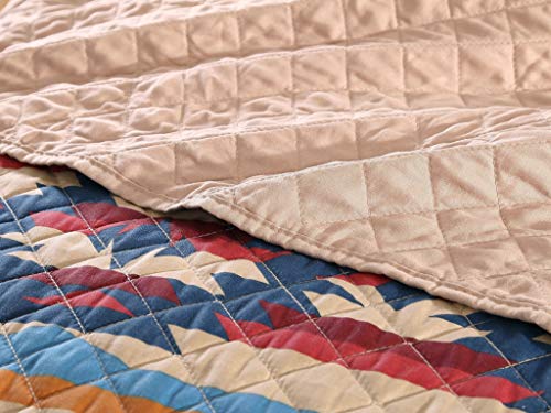 Chezmoi Collection Wyoming 3-Piece Southwestern Quilt Set - Geometric Tribal Multicolor Beige Brown Blue Red Printed Pre-Washed Microfiber Bedspread Set, Queen Size