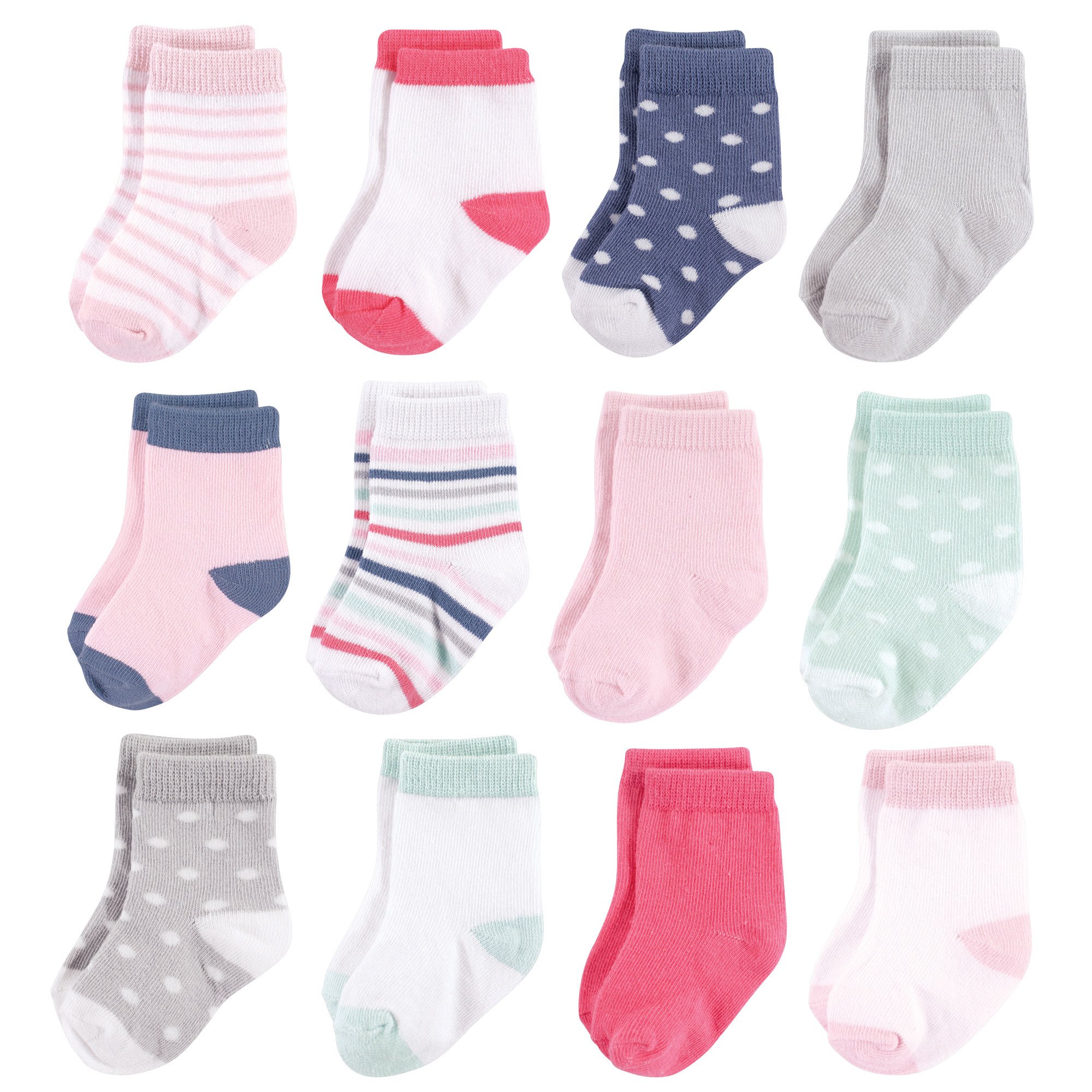Hudson Baby Unisex Cotton Rich Newborn and Terry Socks, Girl Stripe, 12-24 Months US