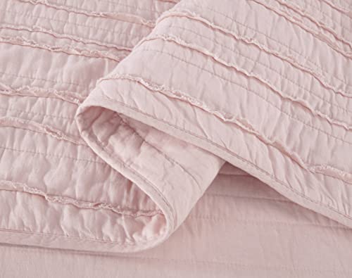 Chezmoi Collection Katy 3-Piece Frayed Edge 100% Washed Cotton Quilt Set - Soft-Finished Lightweight Bedspread All Season Bedding, King, Blush