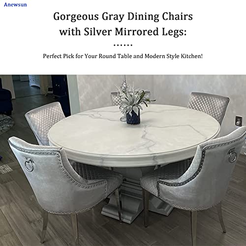 Anewsun Modern Dining Chairs, Light Grey Velvet Upholstered Dining Room Chair with Silver Mirrored Stainless Steel Legs, Set of 2