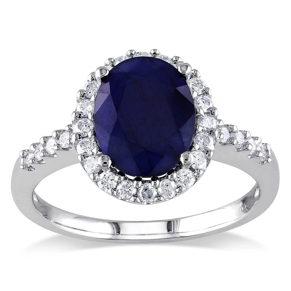 3.9 Carat Natural White Diamond With Blue Stone Oval Cut Bridal Enagagement Rings For Women(Centre Blue Gemstone 3.5 ctw,Clarity I2,Color HI,5)Clarity I2,Color HI,7)