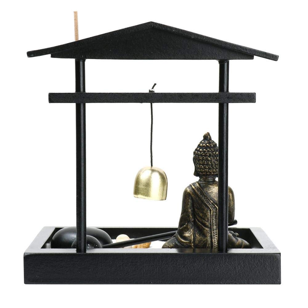 Buddha Incense Sticker Burner Holder with Bell, Bell Beater - Zen Statue Ornament for Desk Home Décor (1:15x14x13cm)