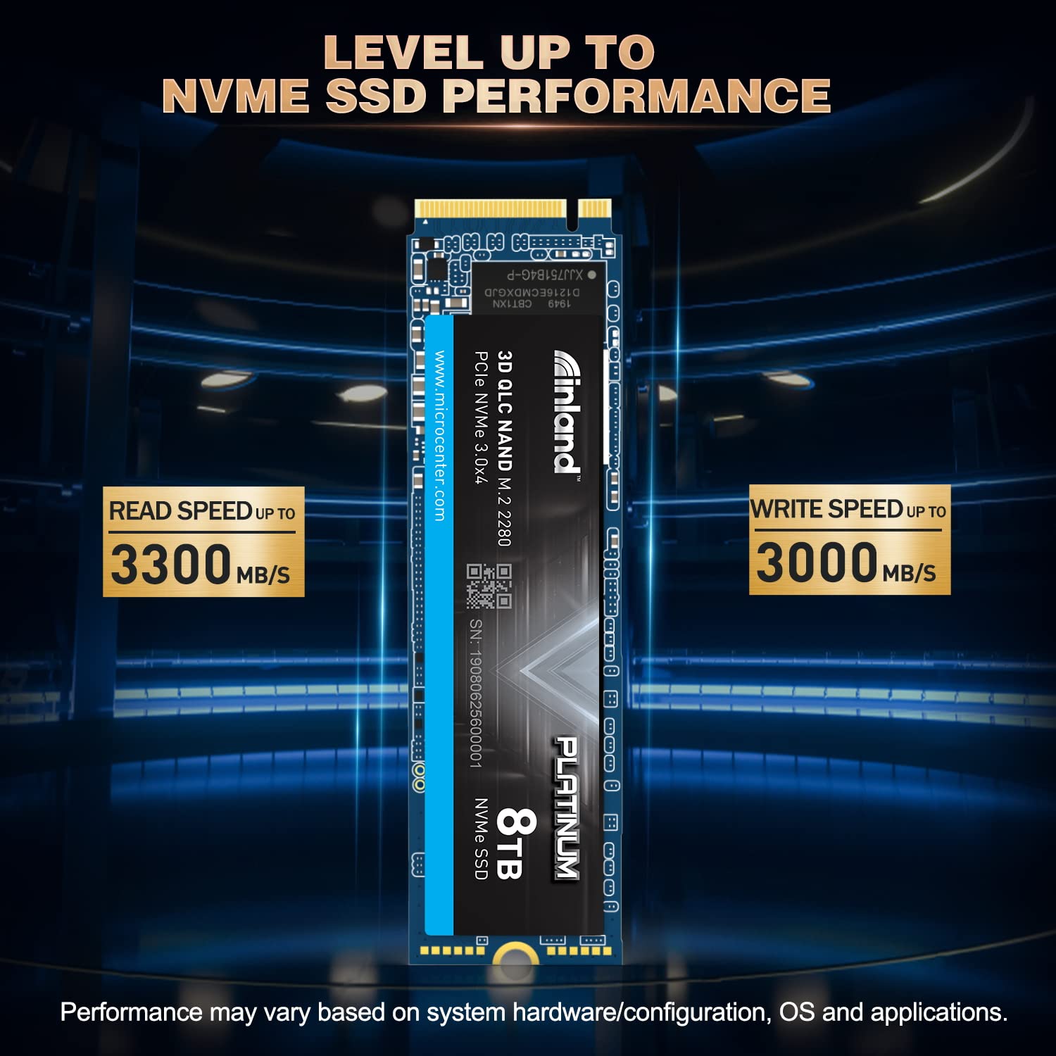 INLAND Platinum 8TB NVMe SSD M.2 2280 PCIe Gen 3.0x4 3D NAND Internal Solid State Drive, R/W up to 3300/3,000 MB/s, 1800 TBW, PCIe Express 3.1 and NVMe 1.3 Compatible, Utimate Gaming Solutions (8TB)