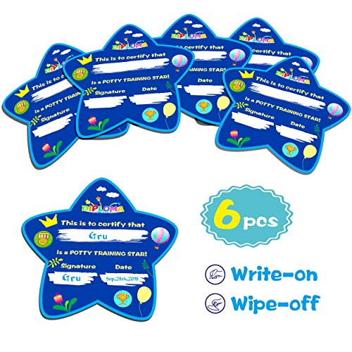 SpriteGru Potty Training Reward Chart with 4X Waterproof Weekly Charts, 6X Diploma, 600X Colorful Stars. Perfect for Multiple Toddlers’ Motivational Toilet Training (Each chart 11” X 7”)