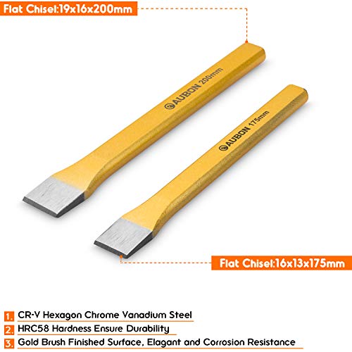Acrux7 6 Pcs Cold Chisel Set - Flat Chisel, Center Chisel, Cylindrical Chisel, with Canvas Bag, Cone Chisel for Brickwork, Concrete, Metal, Stone