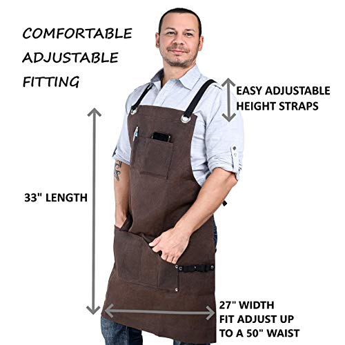 ARMOR GEAR Heavy Duty 16oz Waxed Canvas Work Apron | 7 Pockets + Each Hip Side Tool Loops | Durable yet Comfortable | Quick Release Cross-Back Straps for Adjustable Sizes from S to XXL Style brand