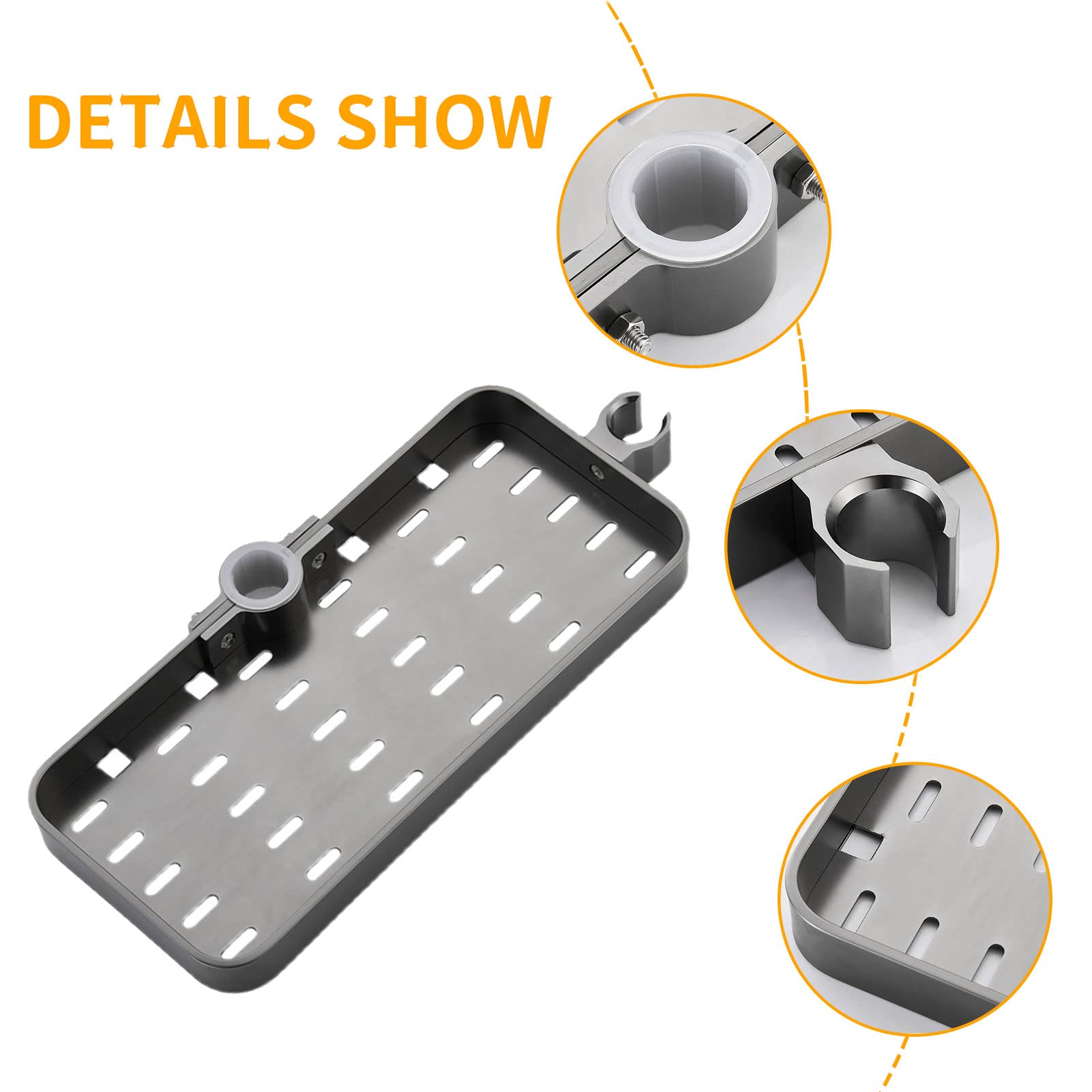 Aluminium Shower Shelf for Shower Rail Shower Caddy Shelves No Drilling Shower Rack,Shower Holder with 4 Hooks Holder and Guardrail Stand for Soap Shampoo Conditioner Organizer,for 19mm - 25mm Rail