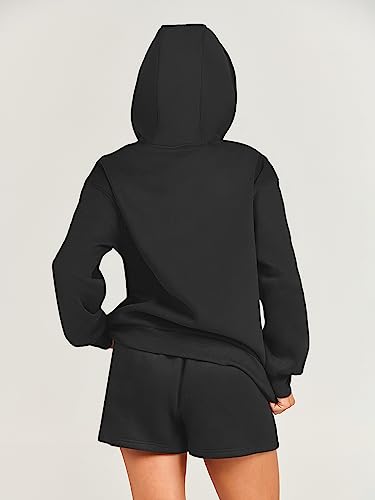 ANRABESS Women 2 Piece Outfits Sweatsuit Set 2023 Fall Two Piece Short Sweat Set Oversized Hoodie Sweatshirt Casual Tracksuit Casual Lounge Matching Set 1048heise-M