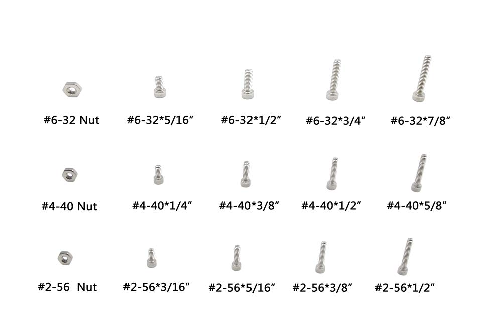 HVAZI #2-56#4-40#6-32 UNC Stainless Steel Socket Head Cap Screws Nuts Assortment Kit (#2-56#4-40#6-32UNC)