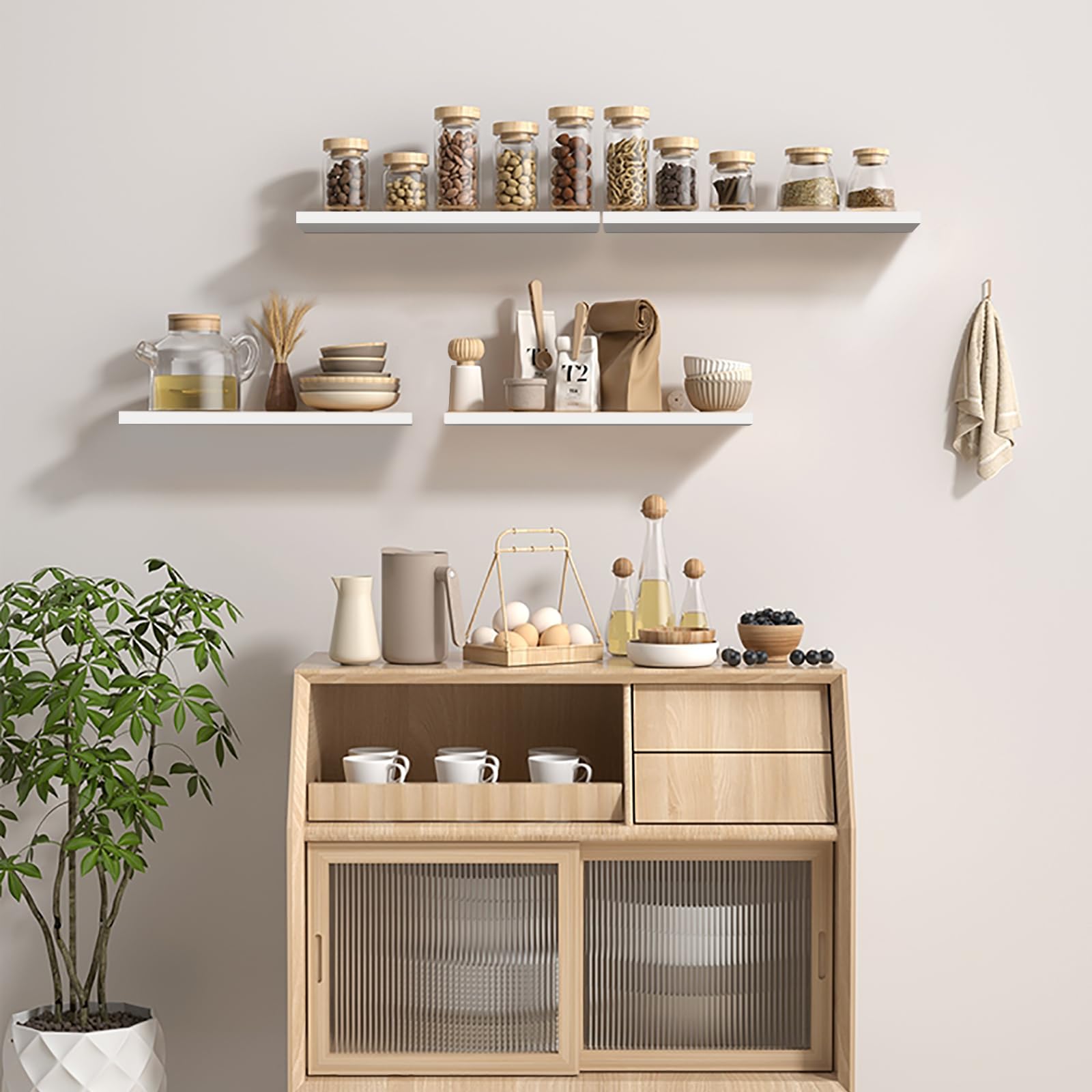 White Floating Shelves Set of 3,Wall Mounted Modern Wood White Floating Wall Shelves Storage Shelf for for Wall Decor, Bedroom, Living Room, Kitchen,Bathroom(White, Set of 3, 17in)