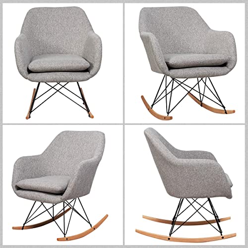 Giantex Accent Rocking Chair with Cushion, Upholstered Rocking Arm Chair w/Solid Steel Wood Leg, Modern Rocker Chair for Balcony, Bedroom (1, Grey)