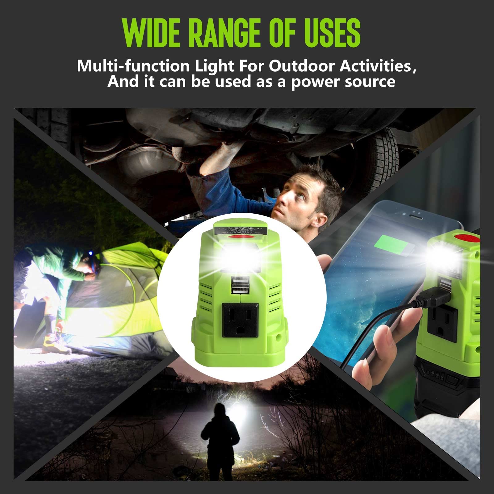 Alian for Ryobi 150 Watt Powered Inverter Generator,18V DC to AC 110V 120v,as Portable Power Source,for Ryobi 18 Volt Lithium Battery USB Charger Adapter,for Ryobi Power Station with LED Light
