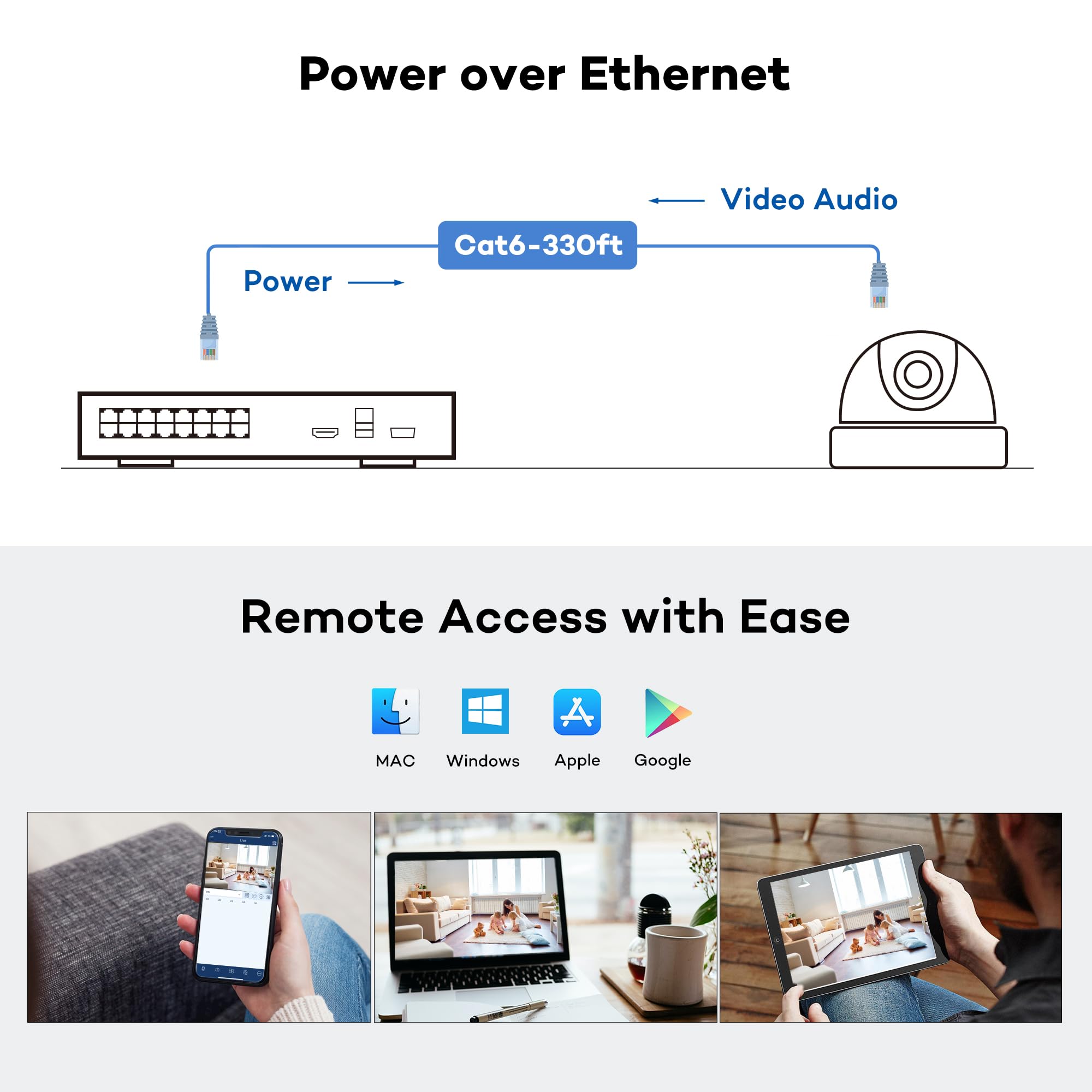 ONWOTE 16 Channel 4K PoE Security NVR Video Audio Recorder, Support 8MP 5MP 4MP 1080P, 16CH NVR with NO Hard Drive, Support up to 20TB with 2 Storage Bays, 16-CH Simultaneous Playback
