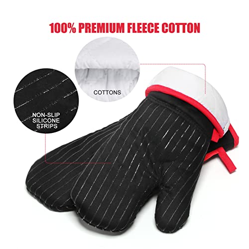 AORESAC Oven Mitts and Pot Holders Set, 500°F Heat Resistance and Flexible Oven Gloves for Kitchen Cooking, Non-Slip Silicone Surface and Soft Quilted Liner, 4 Pieces Set, 13 Inches