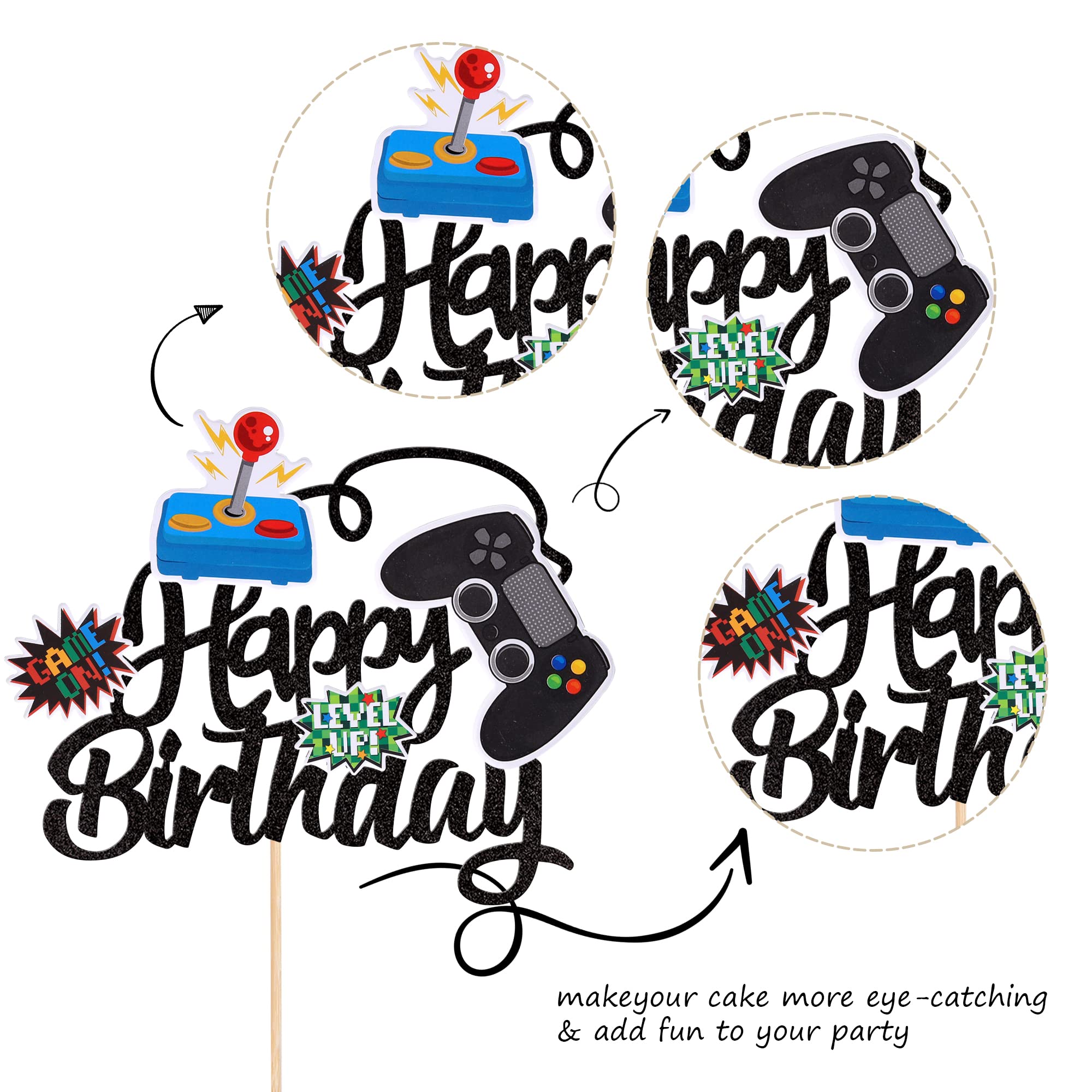 25 PCS Video Game Cupcake Toppers Video Game Happy Birthday Cake Topper Game On Controllers Cupcake Picks GamePad Cake Decorations for Game Theme Baby Shower Kids Birthday Party Supplies