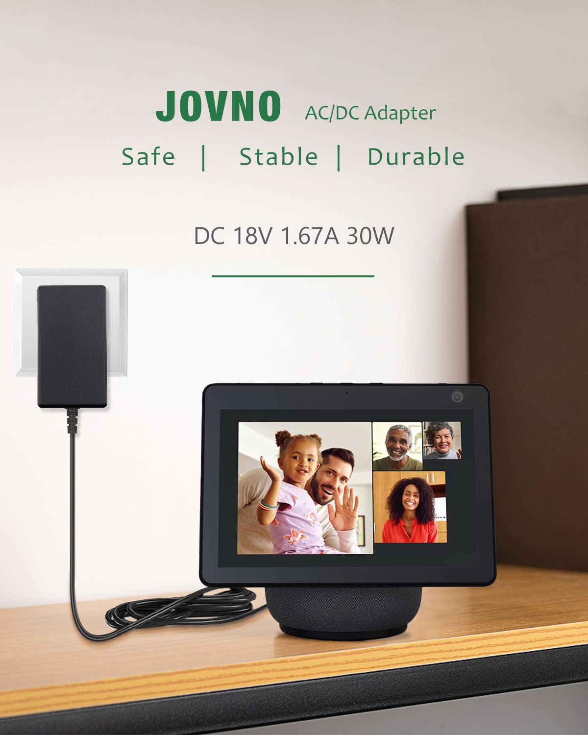 30W Power Cord Replacement Amazon Echo 4th Gen Charger for Echo 3rd Gen, Echo Plus 2nd Gen, Echo Show 2nd Gen, Echo Show 8, Echo Show 10 3rd Gen, Echo Show 15, JOVNO 18V 1.67A AC DC Adapter, 6.6ft