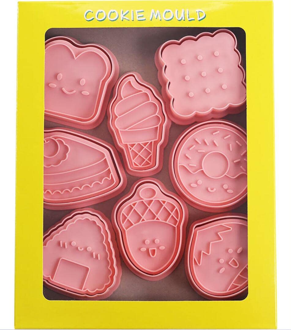 8 Pieces Cute Icecream Cookie Moulds For Baking Cookie Press Donut Cookie Mould Set Kitchen Tools Plastic Cookie Stamps (Donut)