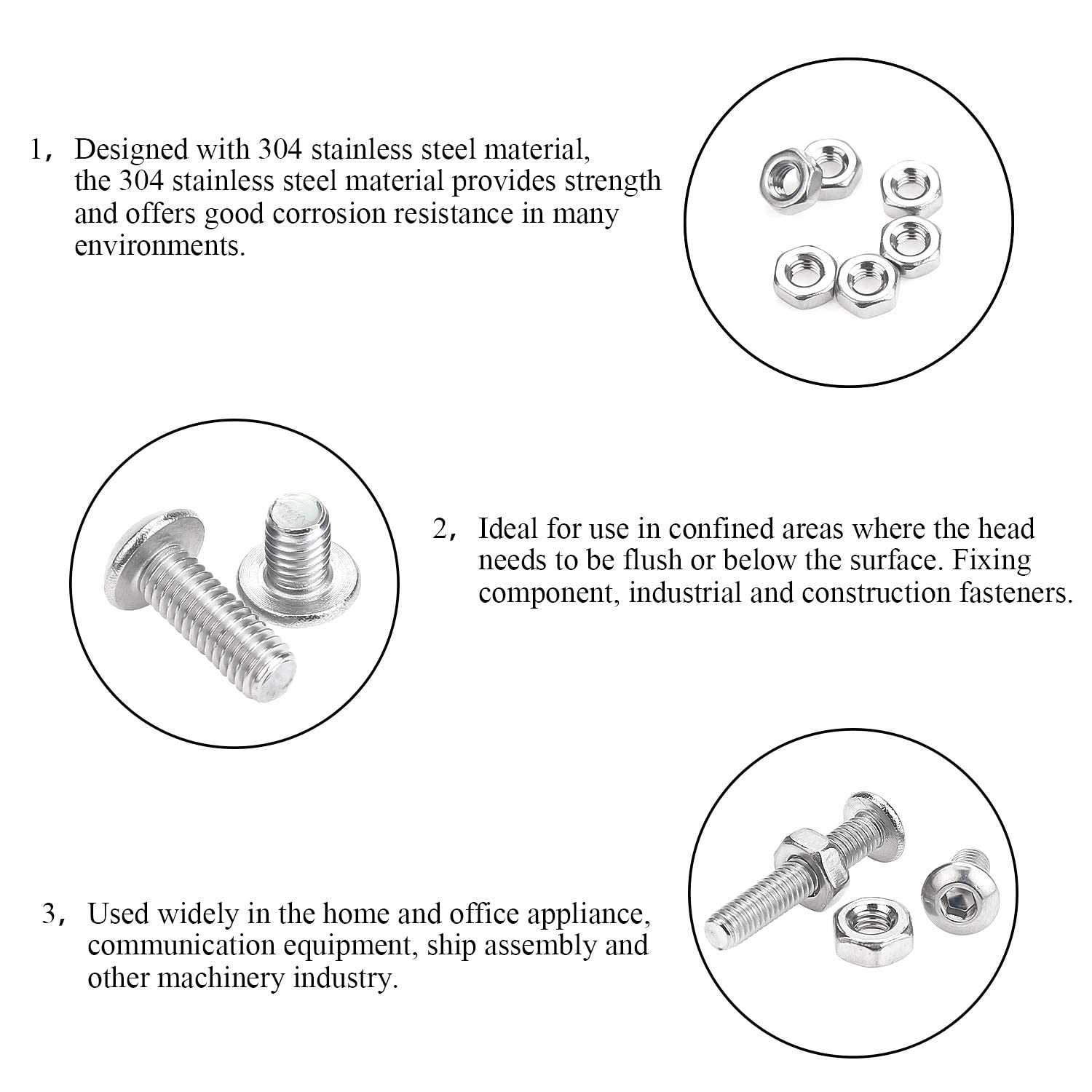 DYWISHKEY 360 Pieces M3 x 4mm/6mm/8mm/12mm/16mm/20mm Stainless Steel 304 Hex Button Head Cap Bolts Screws and Nuts Kit
