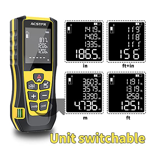 ACSTFR Laser Distance Measure, 165ft Laser Distance Meter, Area Volume and Curved Path Measurement, M/in/Ft Unit Switch with HD LCD Display