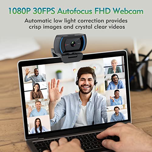 Angetube Webcam with Microphone and Privacy Cover,PC Camera Autofocus Webcam,1080P USB Web Camera with Software Control for Mac and Windows, PC Computer Camera Compatible with Zoom/Skype/Teams/OBS