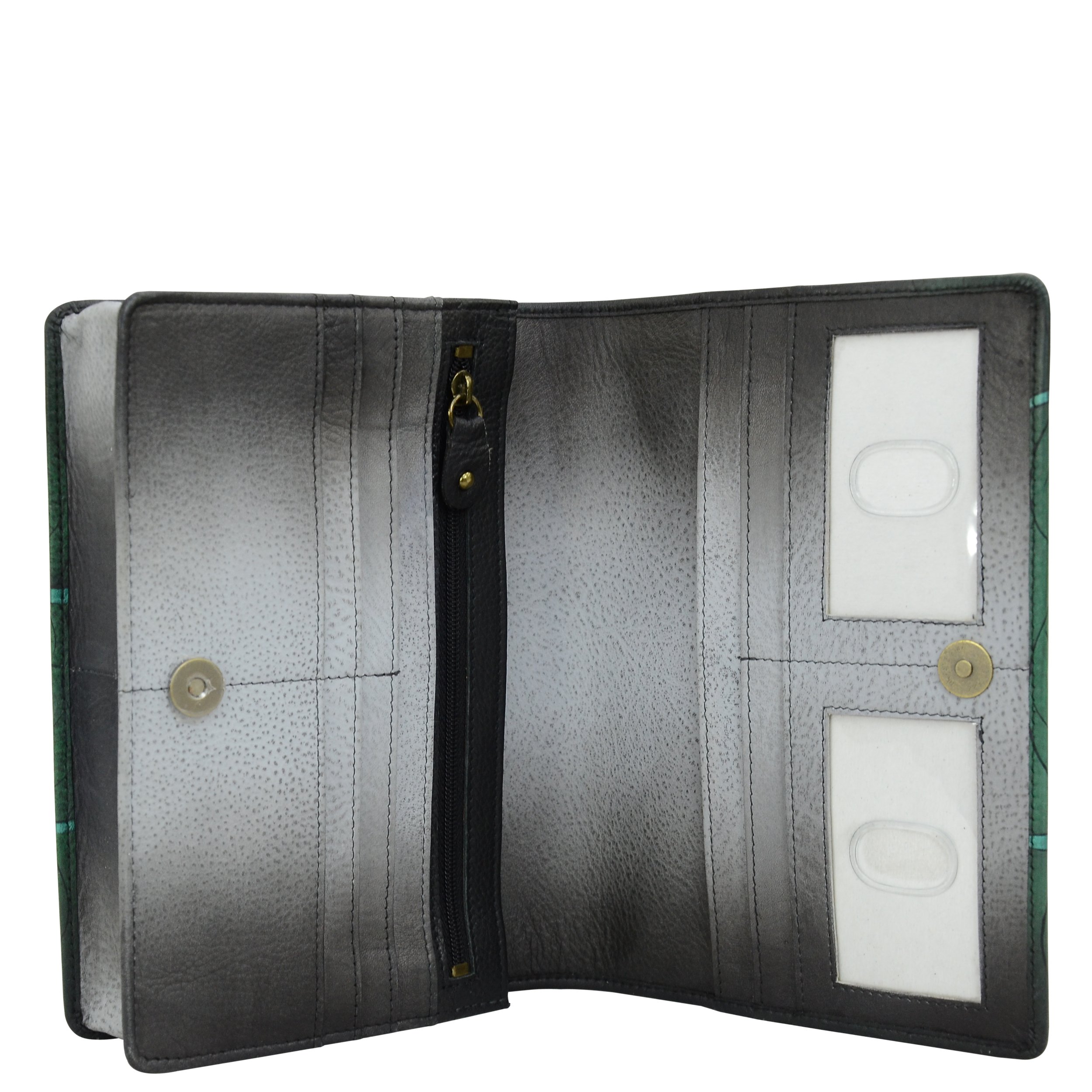 Anna by Anuschka Women’s Hand-Painted Genuine Leather Two Fold Wallet On a String - Two Cats Grey