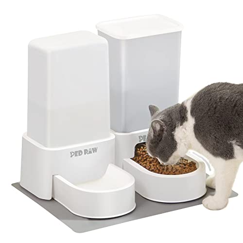 Automatic Food and Water Dispenser Set for Cat Dog, Gravity Auto Feeder Waterer Large Capacity 1 Gallon x 2 for Small Medium Large Pet with Mat