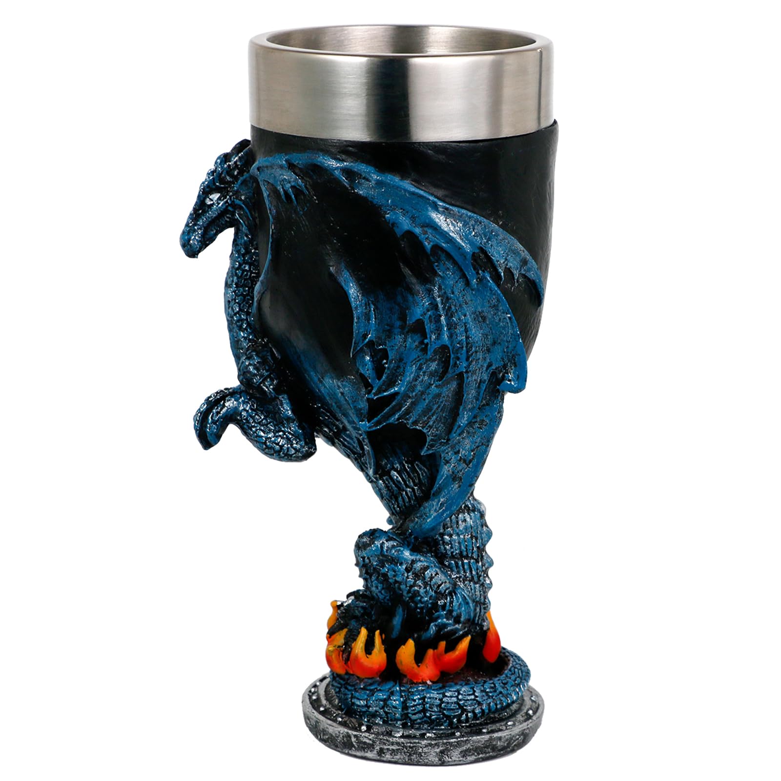 alikiki Medieval Fantasy Blue Dragon Goblet - Dungeons and Dragons Gifts Party Decoration D&D Game Chalice Cup of Thrones Merchandise 7oz Stainless Steel Gothic Drinking Cups