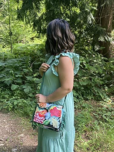 Anna by Anuschka Women's Genuine Leather Flap-Over Cross Body | Hand Painted Original Artwork | Whimsical Garden