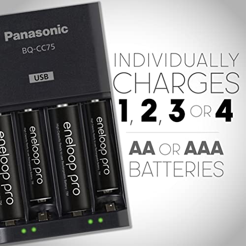 Panasonic K-KJ75KHC4BA Advanced Battery Charger with USB Charging Port and 4AA eneloop pro High Capacity Rechargeable Batteries