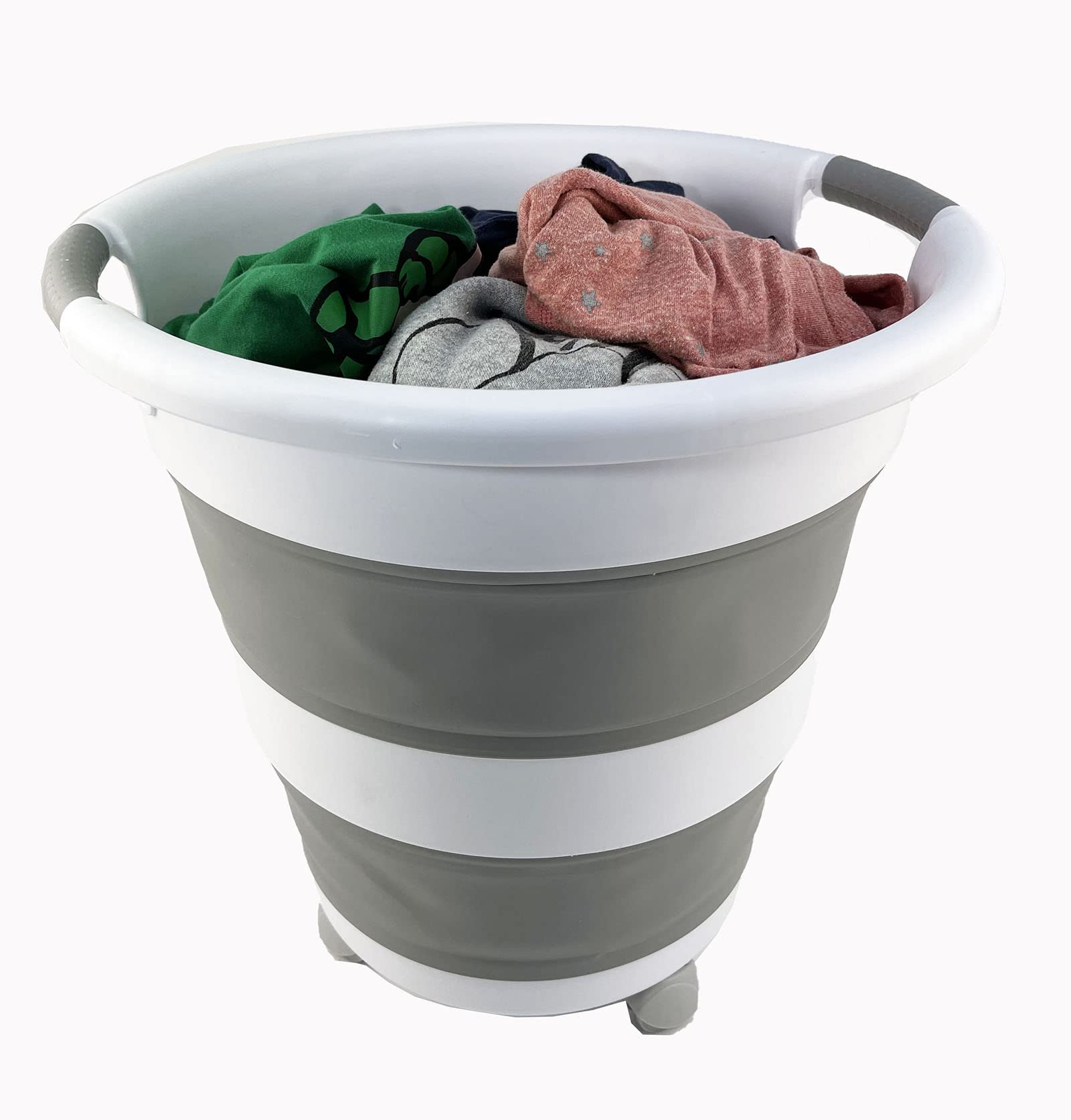 SAMMART 34L (8.9 Gallons) Collapsible Plastic Laundry Basket with Wheels - Foldable Pop Up Storage Container/Organizer with wheels (Grey (Set of 2))