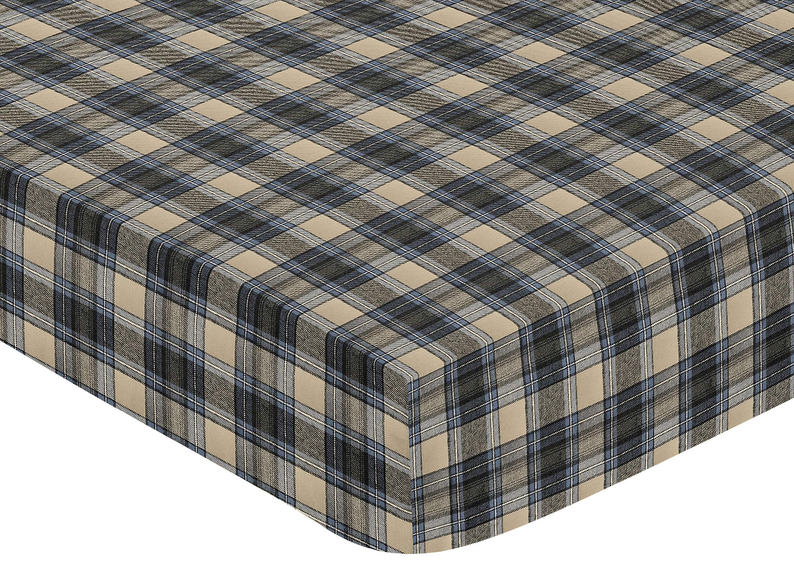 Sweet Jojo Designs Blue and Tan Woodland Plaid Flannel Baby or Toddler Fitted Crib Sheet for Rustic Patch Collection