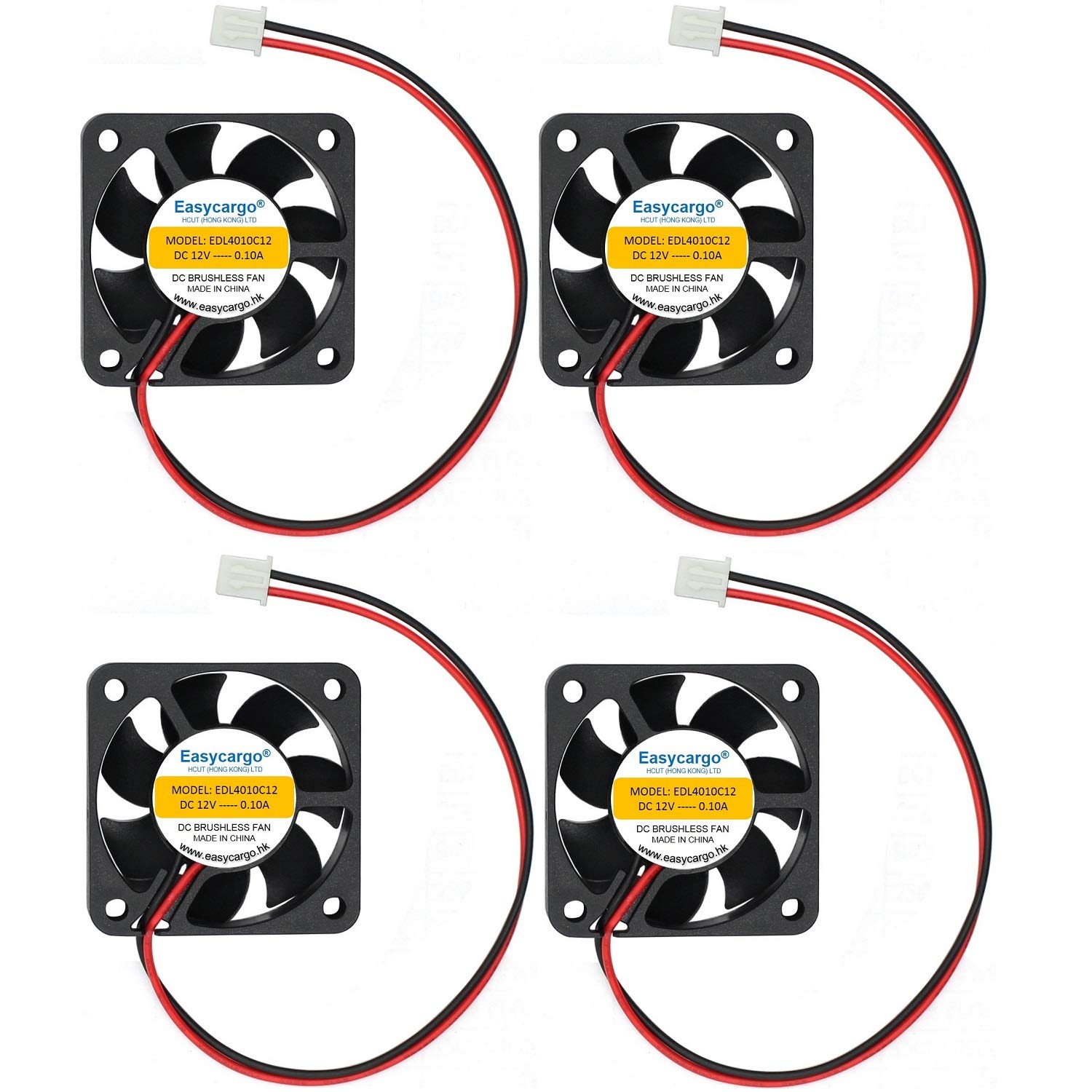 Easycargo 4pcs 3D printer 40mm Fan 12V DC, 4010 Cooling Fan Sleeve Bearing Brushless 2 pin, 40mm Cooler Fan + Grill Mounting Kit 40mm x 40mm x10mm