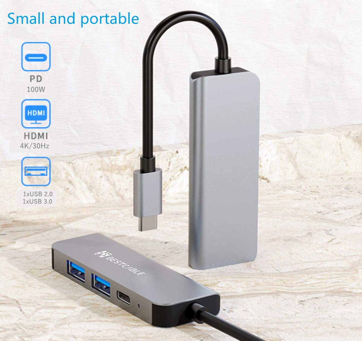 USB C Hub, BEST CABLE 4-in-1 USB C Hub Adapter USB C to HDMI 4K,100W Power Delivery , USB 3.0, USB 2.0, Compatible with MacBook Pro 2016-2020/Air 2018-2020...More