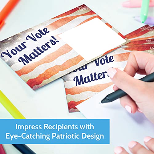 T MARIE 100 Bulk Get Out the Vote Postcards 4x6β - Patriotic Red, White and Blue American Flag Vintage Theme With Blank Back for Message to Voters - Encourage Voting In Your State