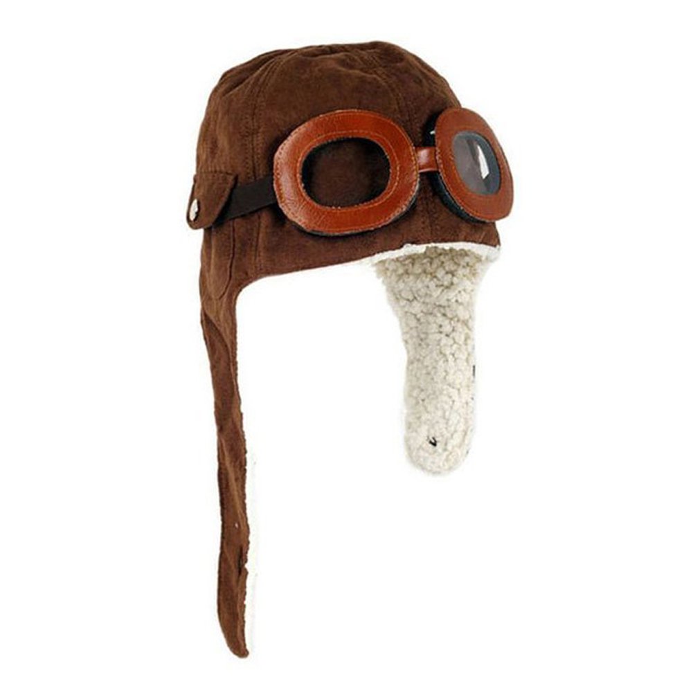 Ewanda store Unisex Baby Kids' Pilot Aviator Fleece Warm Hat Cap with Earmuffs(Brown)