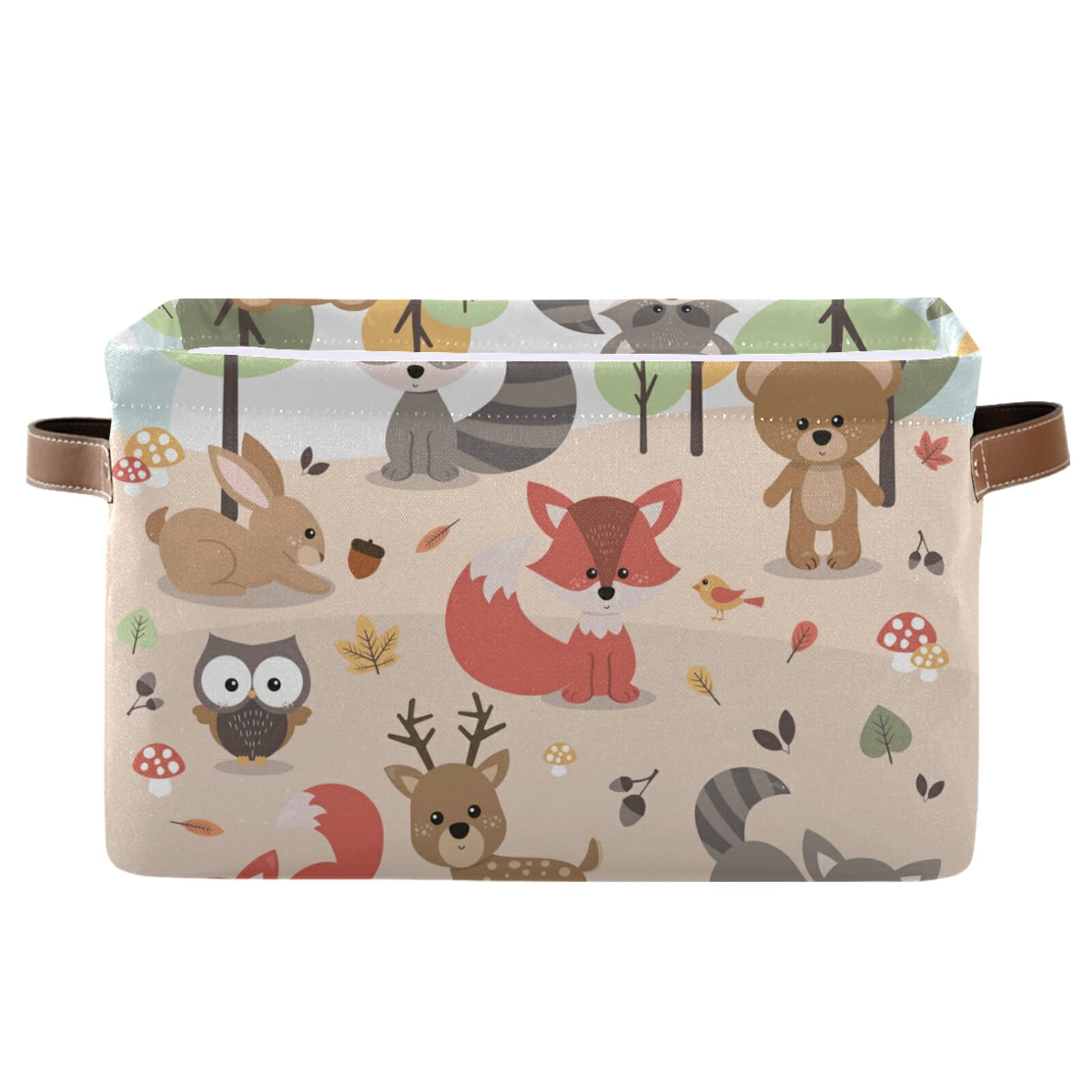 ALAZA Rectangular Storage Bins with Handles,Collapsible (Cute Woodland Forest Animals Deer Rabbit Bear Fox Raccoon Bird Owl) Laundry Hamper Storage Box for Toy Bins,Gift Baskets Bedroom,Clothes,1