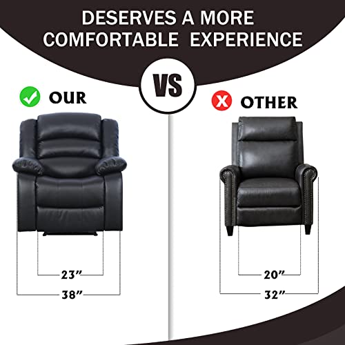ANJ Black Recliner Chair with Overstuffed Arm and Back, Breathable Faux Leather Manual Reclining Chairs, Living Room Single Sofa Recliners