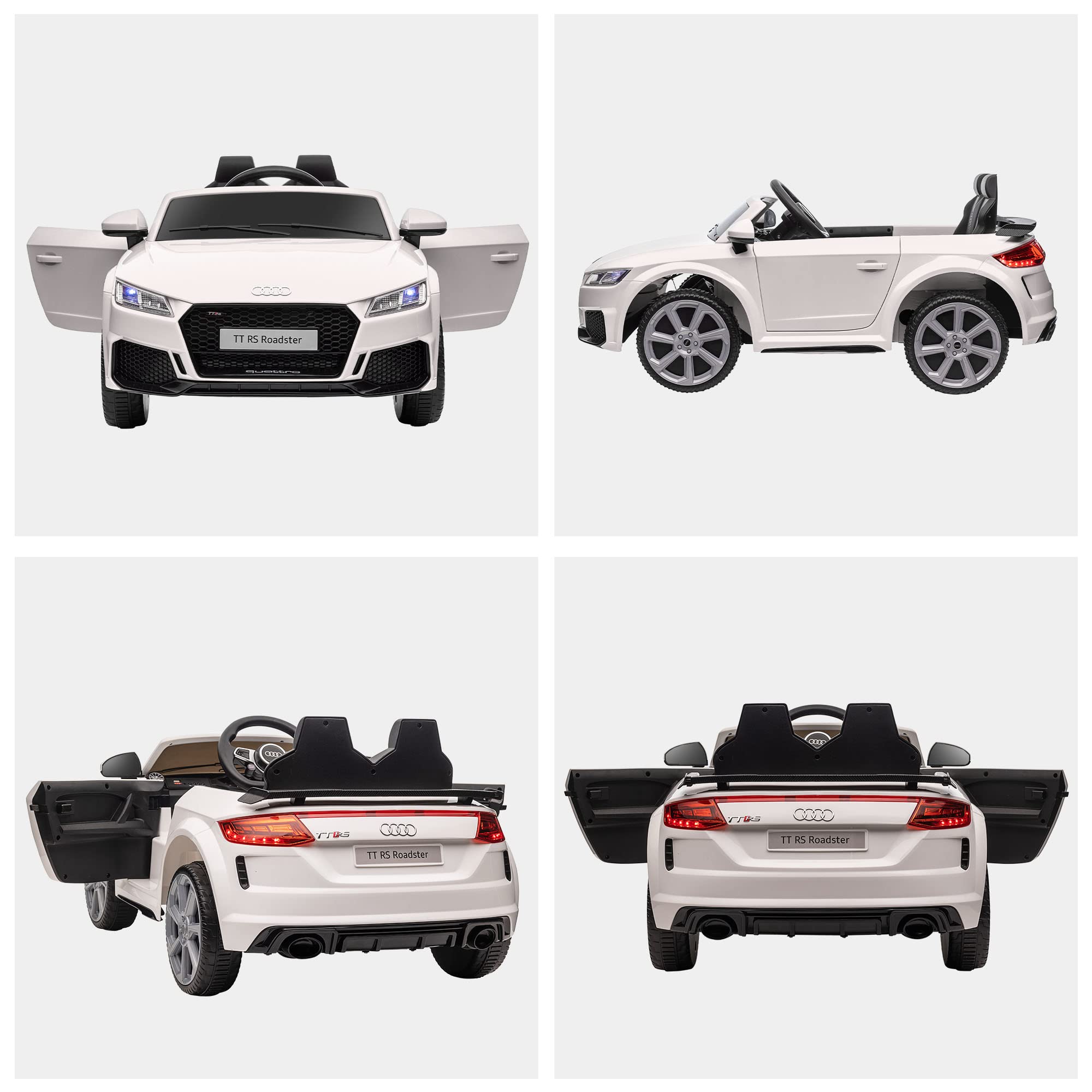 Aosom 6V Kids Electric Ride On Car, Licensed Audi TT RS with Suspension System and Remote Control, Horn, 5 Songs, Lights, MP3 Player, White
