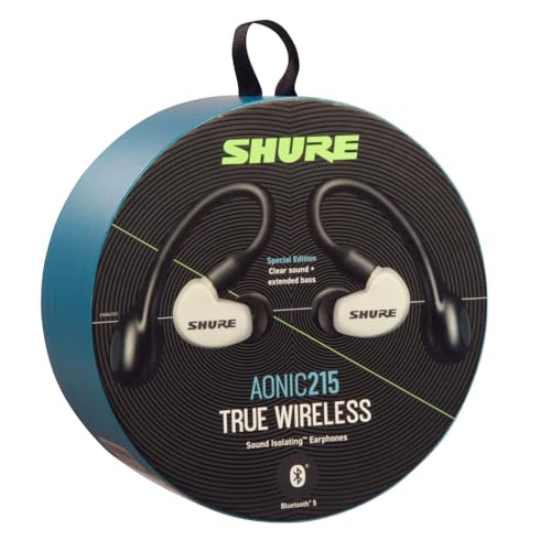 Shure AONIC 215 True Wireless Sound Isolating Earbuds, Premium Audio Sound with Deep Bass, Bluetooth 5, Secure In-Ear Fit, Long Battery Life with Charging Case, Fingertip Controls - White [New Update]
