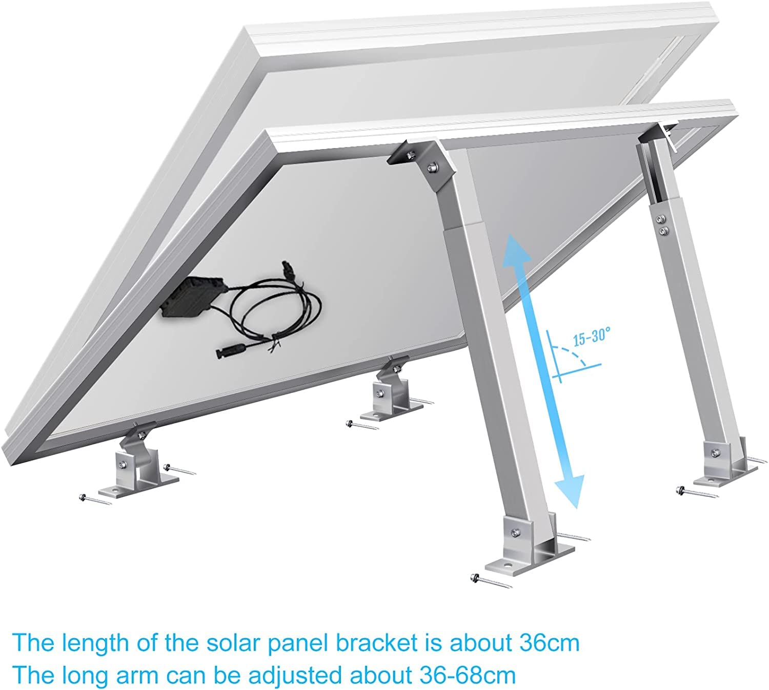 4 Pcs (2 Set) Adjustable Solar Panel Tilt Mounting Brackets - Solar Panel Mount Bracket Stand Support Solar Panels with 100W 200W 300W 400W for RV, Roof, Boat, Flat Surface