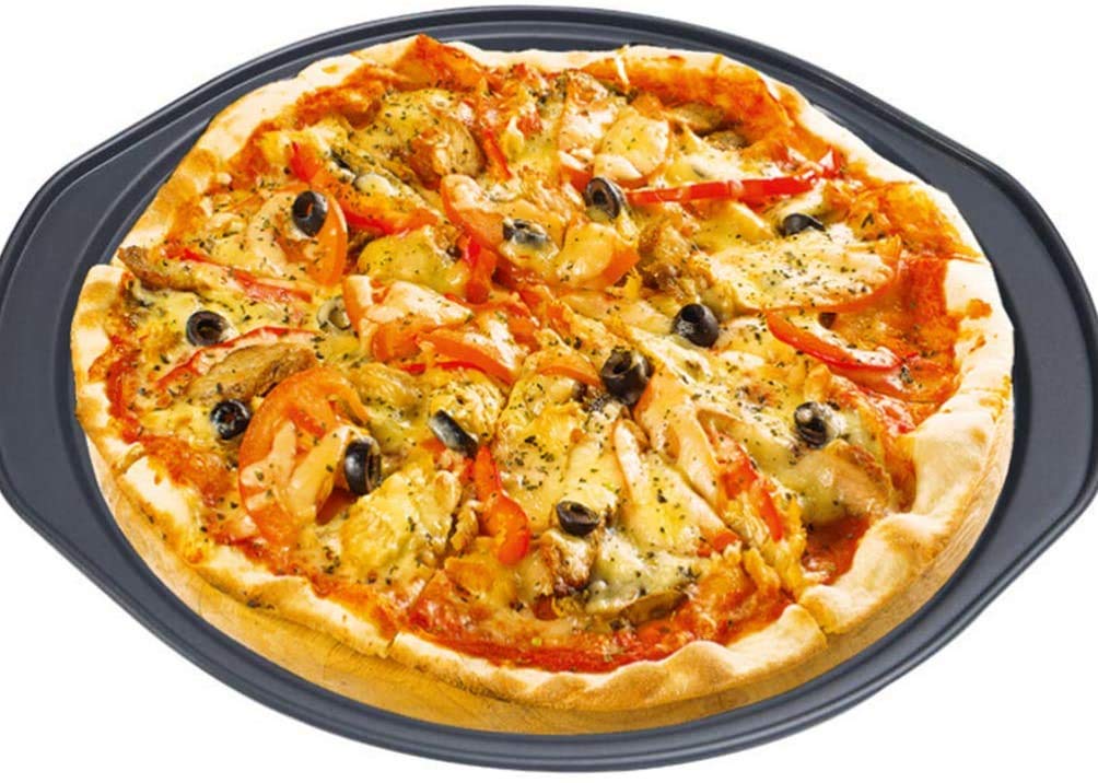 Alices Latest 13 Inch Nonstick Carbon Steel Pizza Pan Bakeware with holes Pizza Baking Pan for Oven Baking Supplies(35x32x1.3cm)