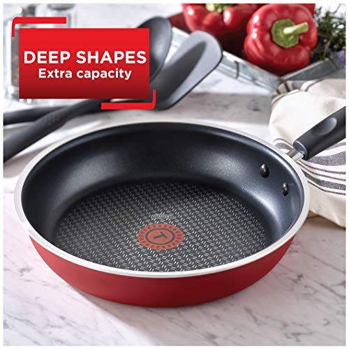 T-fal Signature Titanium Advancend Nonstick Pots and Pans Cookware Set, 12 Piece, Red