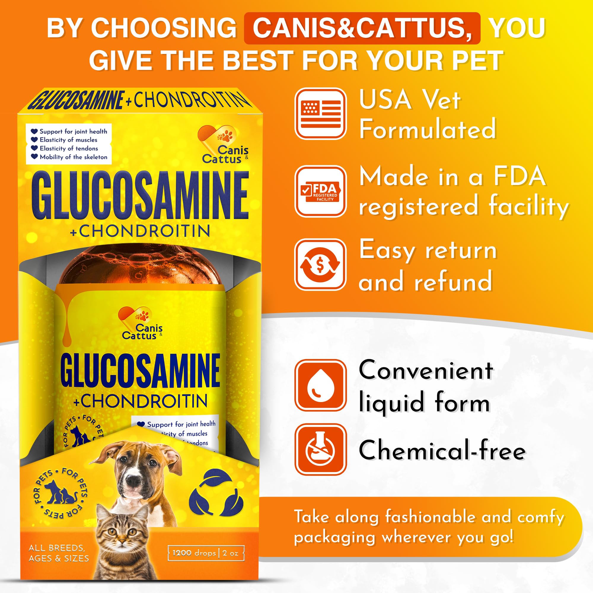 Liquid Glucosamine for Dogs & Cats 3 Pack x 2 Oz | Hip and Joint Supplement for Dogs in a Liquid Form | Cat Joint Supplement and Dog Joint Liquid Supplement | Convenient Pack of 3 Items 2 Oz Each