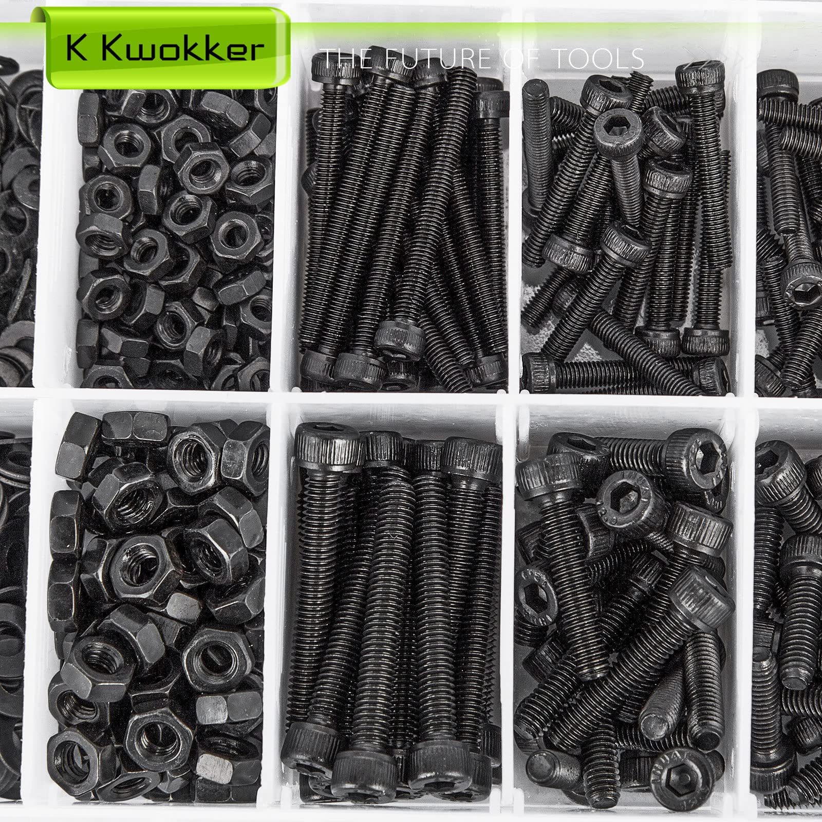 K Kwokker 1710Pcs Metric Bolt Assortment M2 M3 M4, 21 Sizes 4MM to 30MM Upgraded Zinc Plated Hex Socket Head Cap Machine Screws, 12.9 Alloy Steel Bolts and Nuts Kit Screws Nuts and Washers