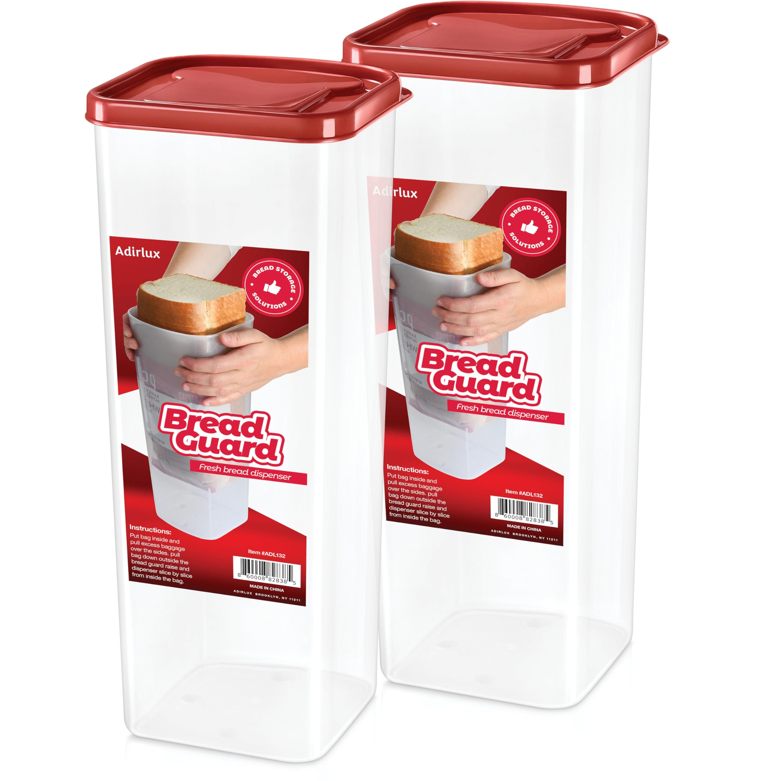 Adirlux Bread Box with Airtight Lid - Kitchen Counter Fresh Bread Storage Container For Sandwich Loaf, Sliced Breads - Clear Rigid Plastic, [BPA Free ] Red Lid [Pack of 2]