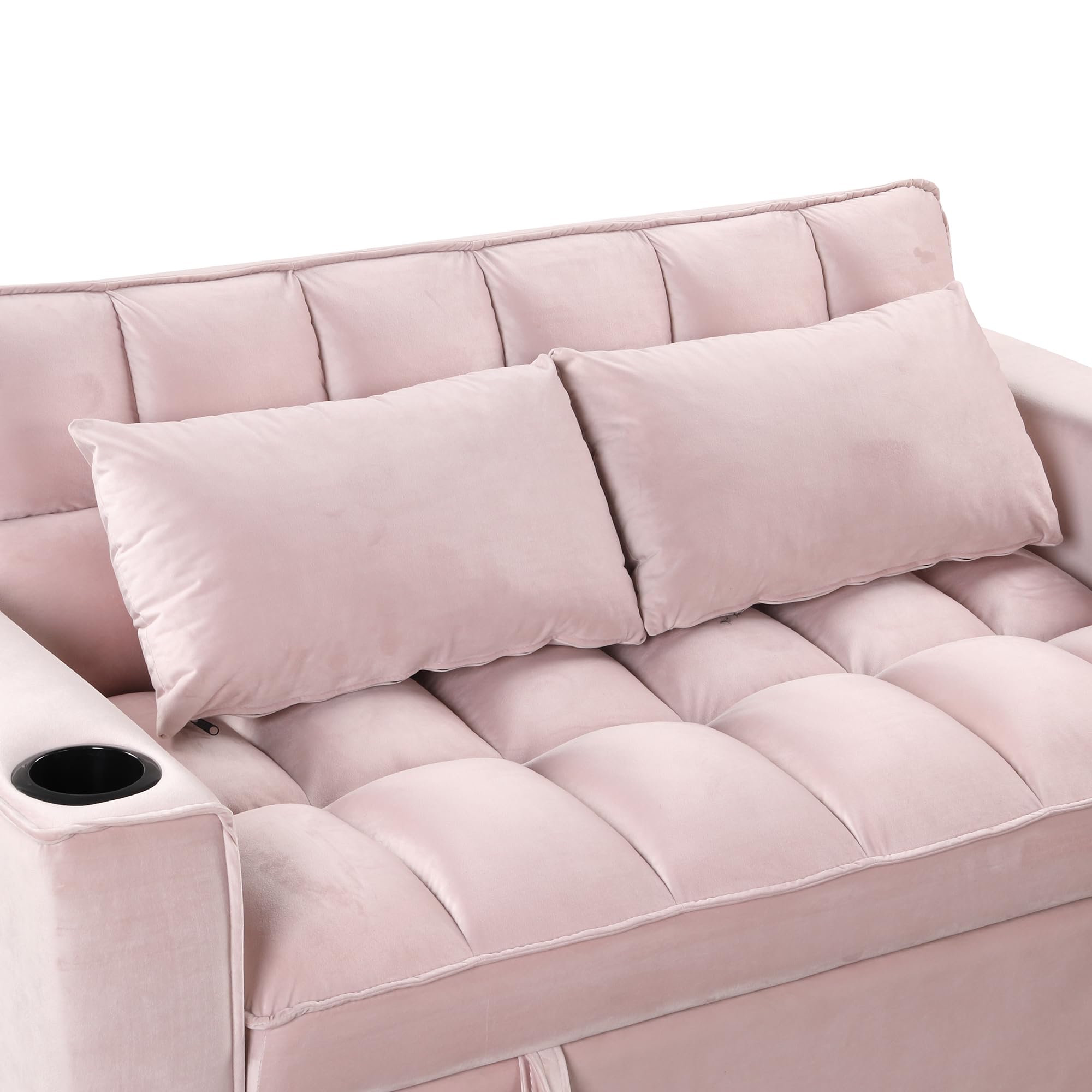 4-in-1 Multi-Functional Convertible Sofa Bed w/Cup Holder and USB Port,Velvet Upholstery Sleeper Couch Pull-Out Sofabed, 55.3'' Loveseat Chaise Lounge with Pillows for Living Room,Small Place