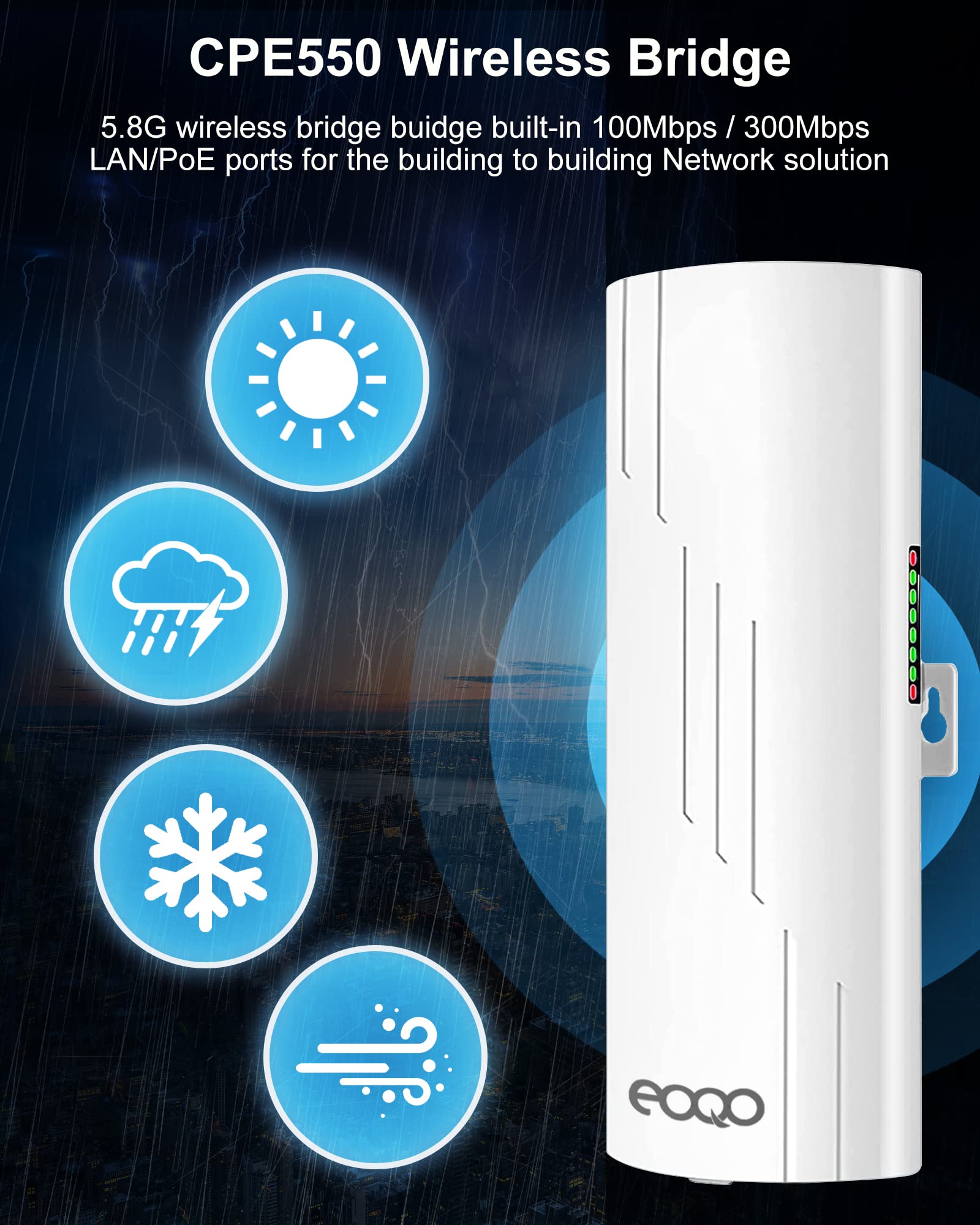 Wireless Bridge Point to Point Outdoor for Starlink Satellite Internet Extension, 5.8GHz 100Mbps Starlink WiFi Extender,Outdoor Access Point, 3KM Ethernet Bridge with 2 RJ45 LAN Port 2-Pack