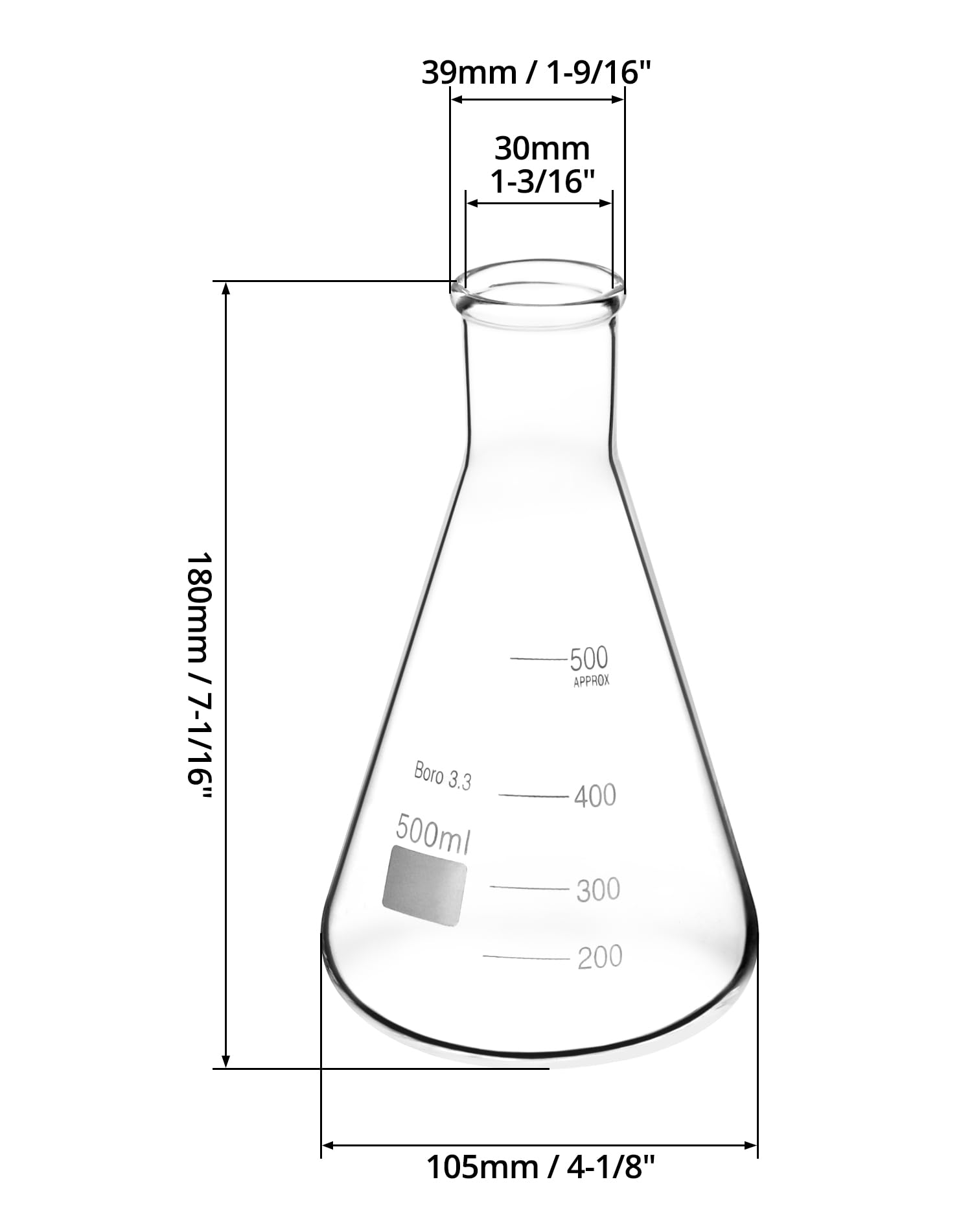 QWORK Erlenmeyer Flask Set, 2 Pcs 1000ML Borosilicate Glass Conical Flasks with Narrow Mouth, Printed Scale, for Lab, Classroom, Kitchen, Craft, Home