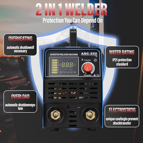 250A 110/220V Welder,ARC/Lift TIG Welding Machine with Synergic Control, IGBT Inverter,Hot Start, Arc Force and Anti-Stick
